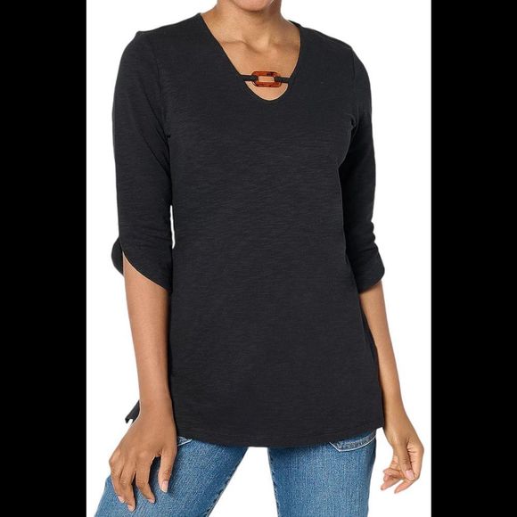 Denim&Co | Tops | Denim Co Womens Knit 34sleeve Tunic W Tortoise Detail ...